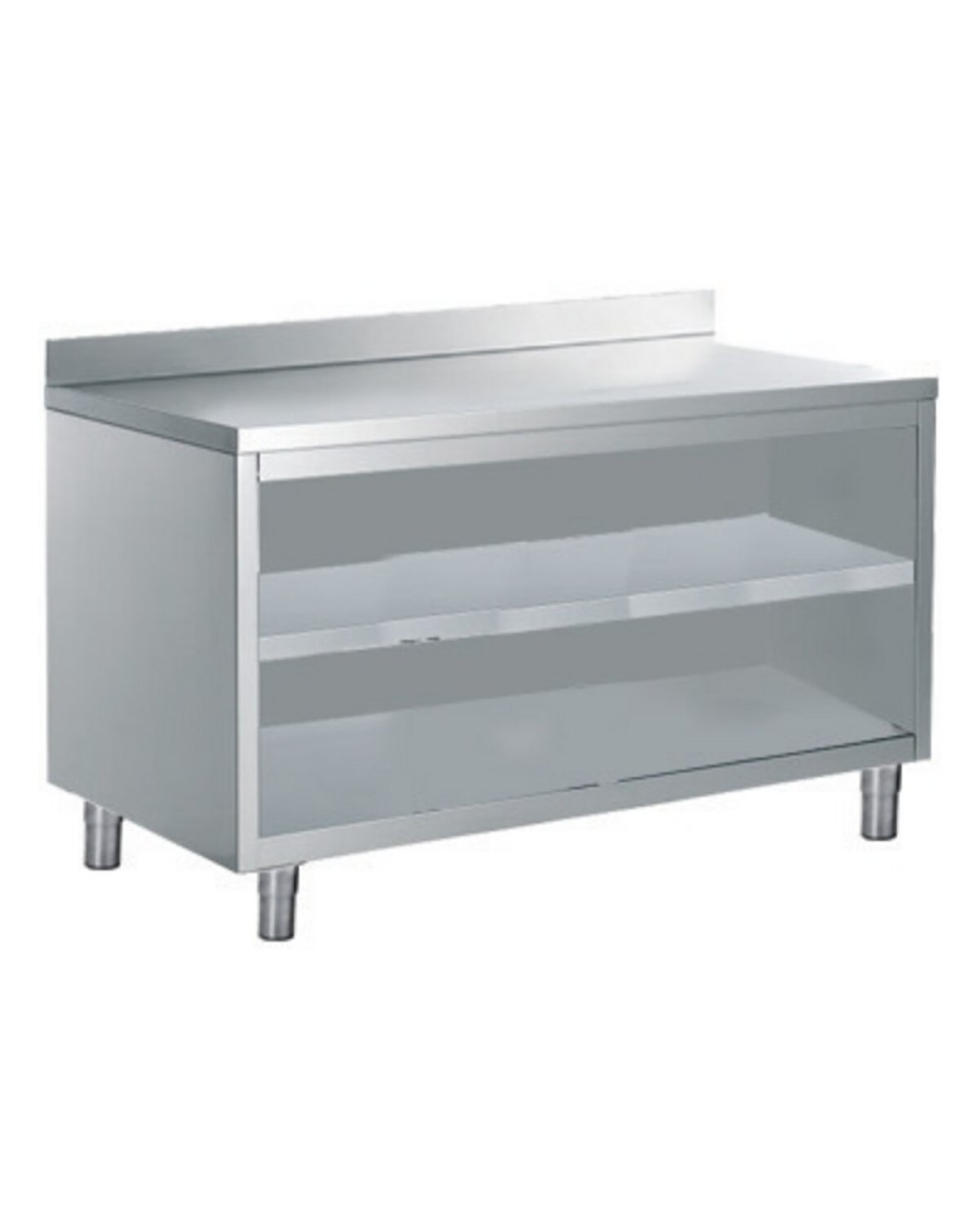 OPEN CUPBOARD TABLES AND AN INTERMEDIATE SHELF WITH SPLASHBACK